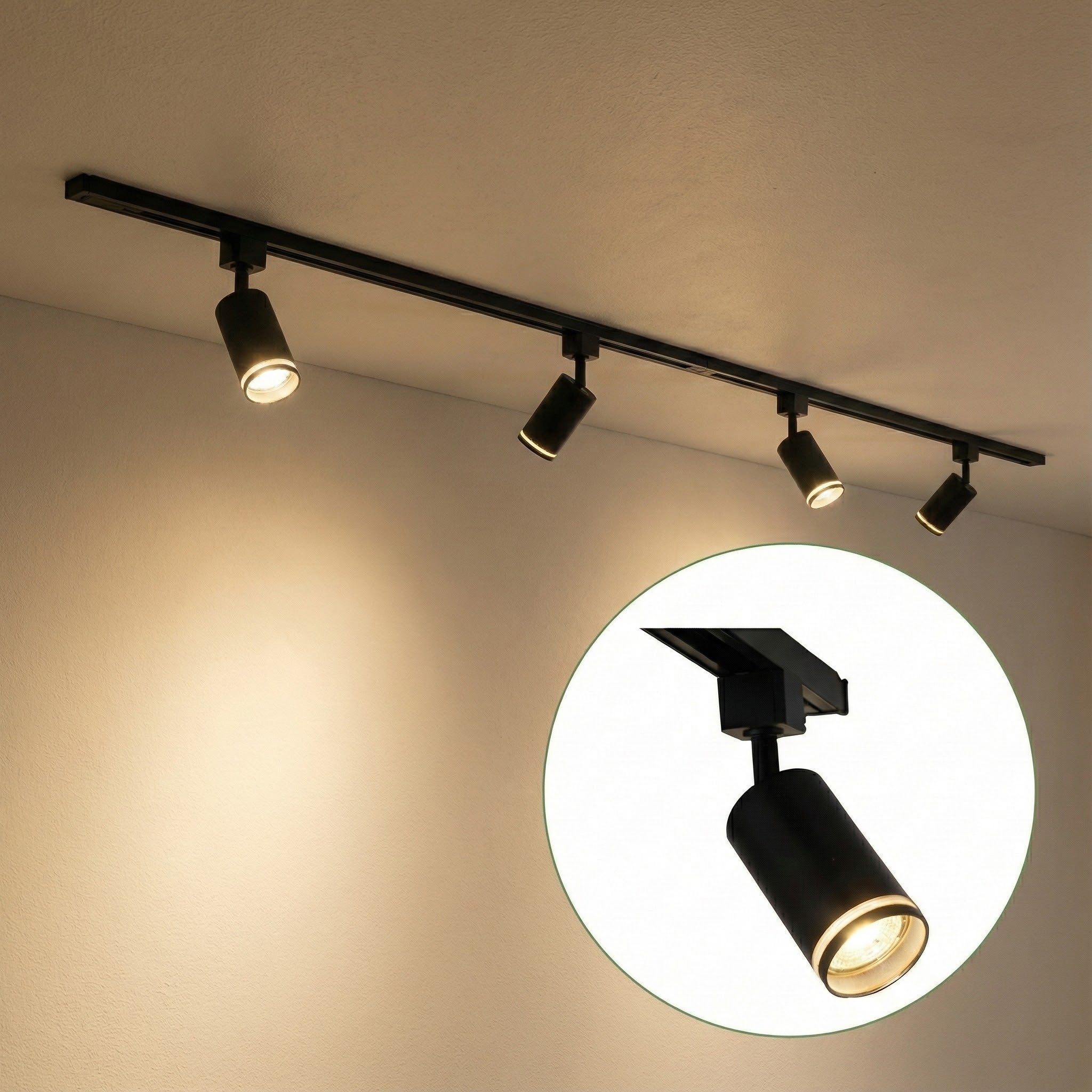 LED 1-fase Rails | Zwart met witte ring | 2 meter | Inclusief 4 railsp ...