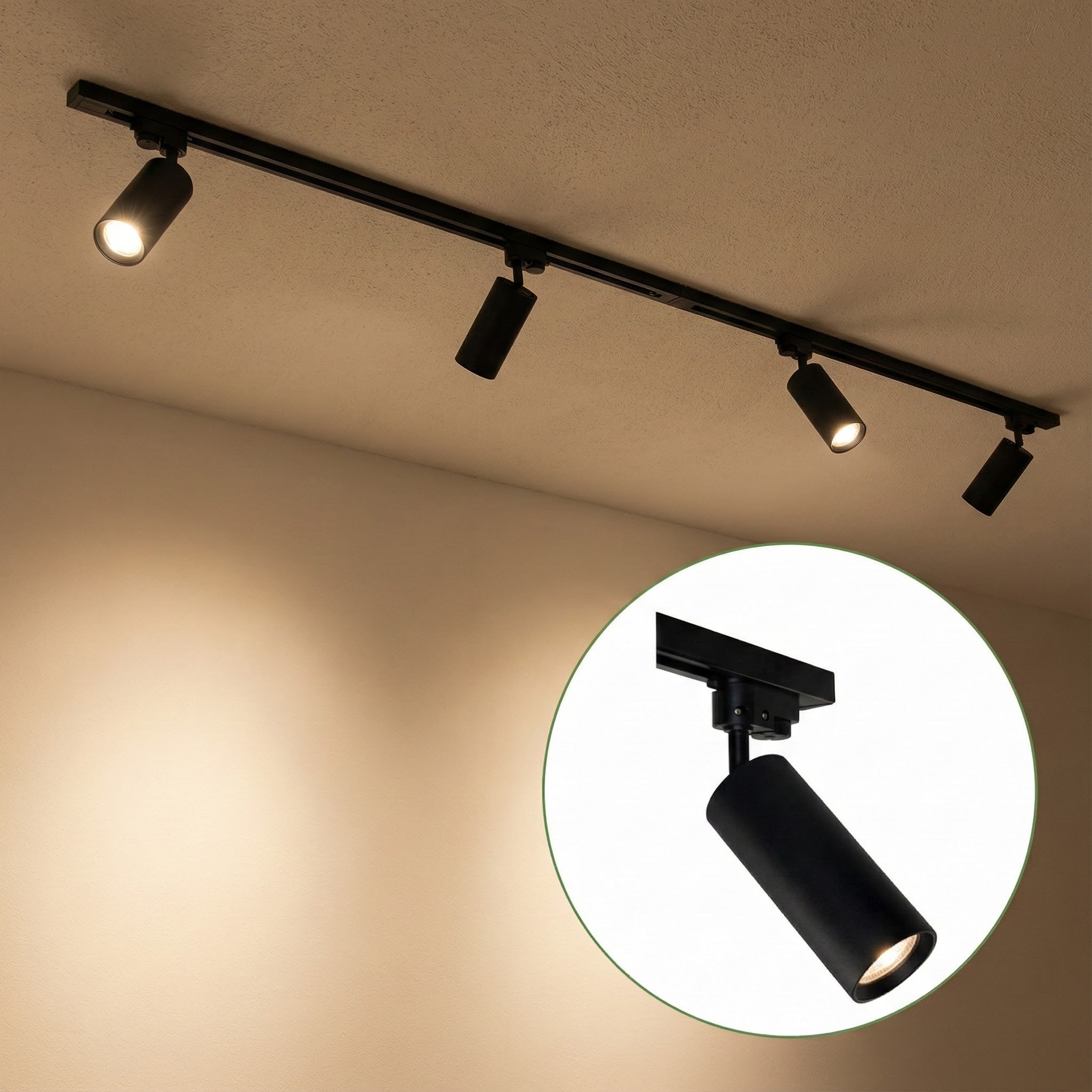 LED 1-fase Rails | Zwart | 2 meter | Inclusief 4 railspots – LedLoket BE